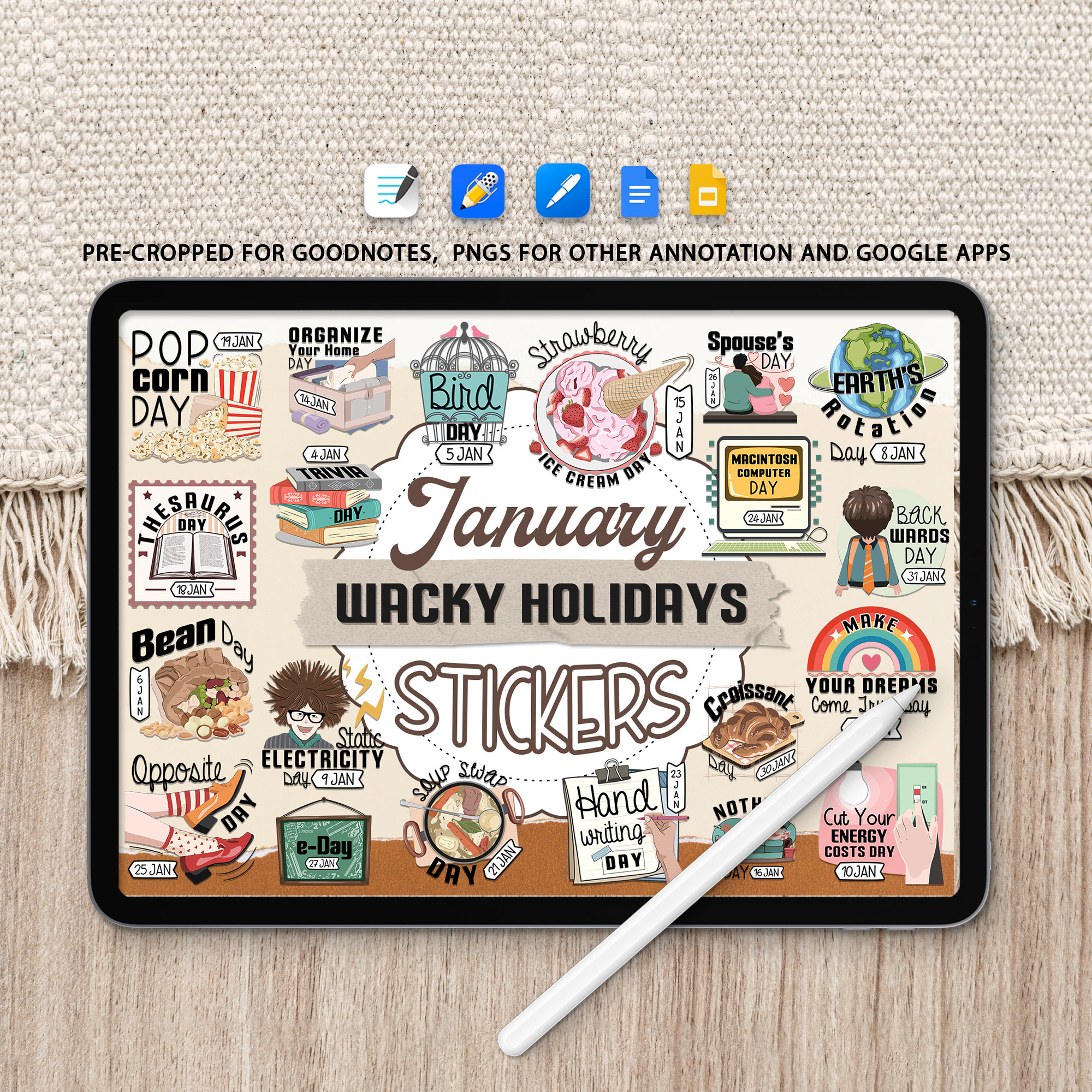 January Wacky Holidays Stickers, 25+ Png Funny Awareness Digital ...
