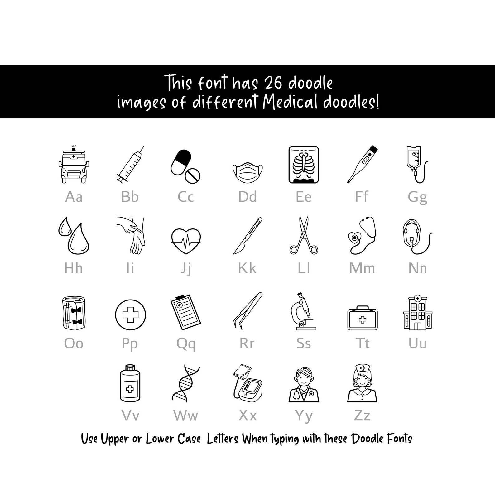 Medical Doodle Fonts, Instant File Otf, Ttf Font Download, Health ...