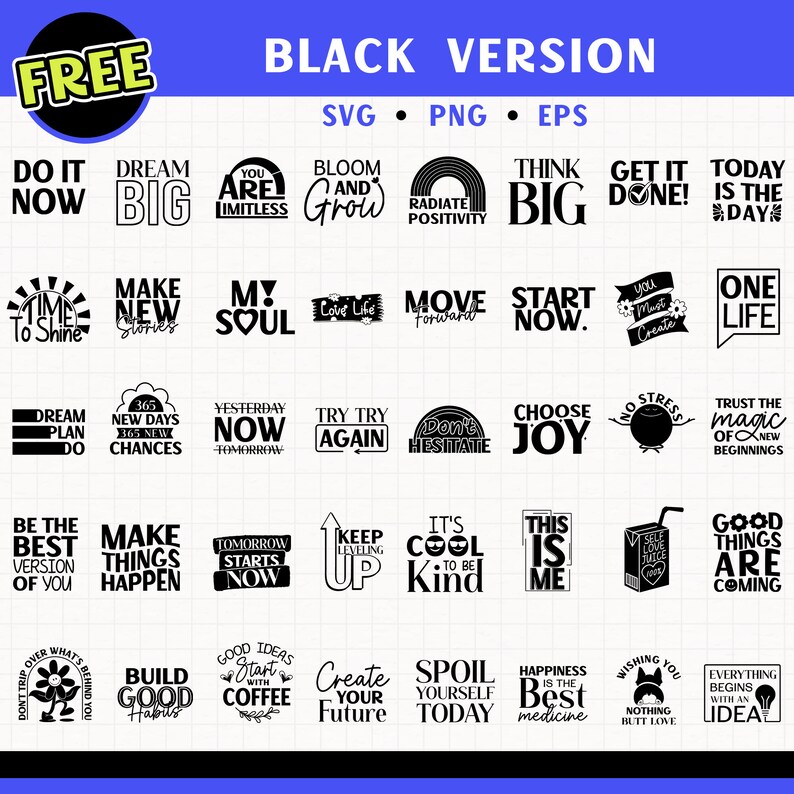 40 Uplifting Quotes SVG Bundle, Colorful and Black Version ...