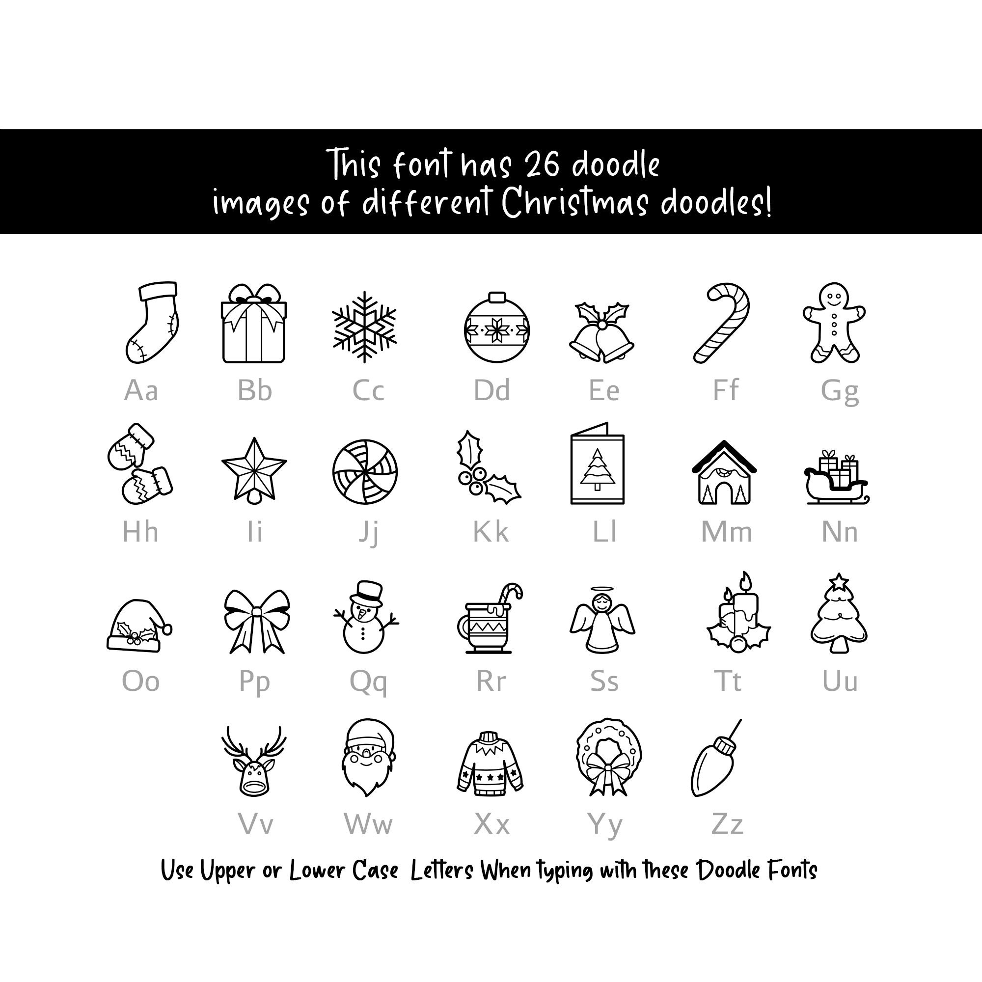 Christmas Doodle Fonts, Instant File Otf, Ttf Font Download, Digital ...