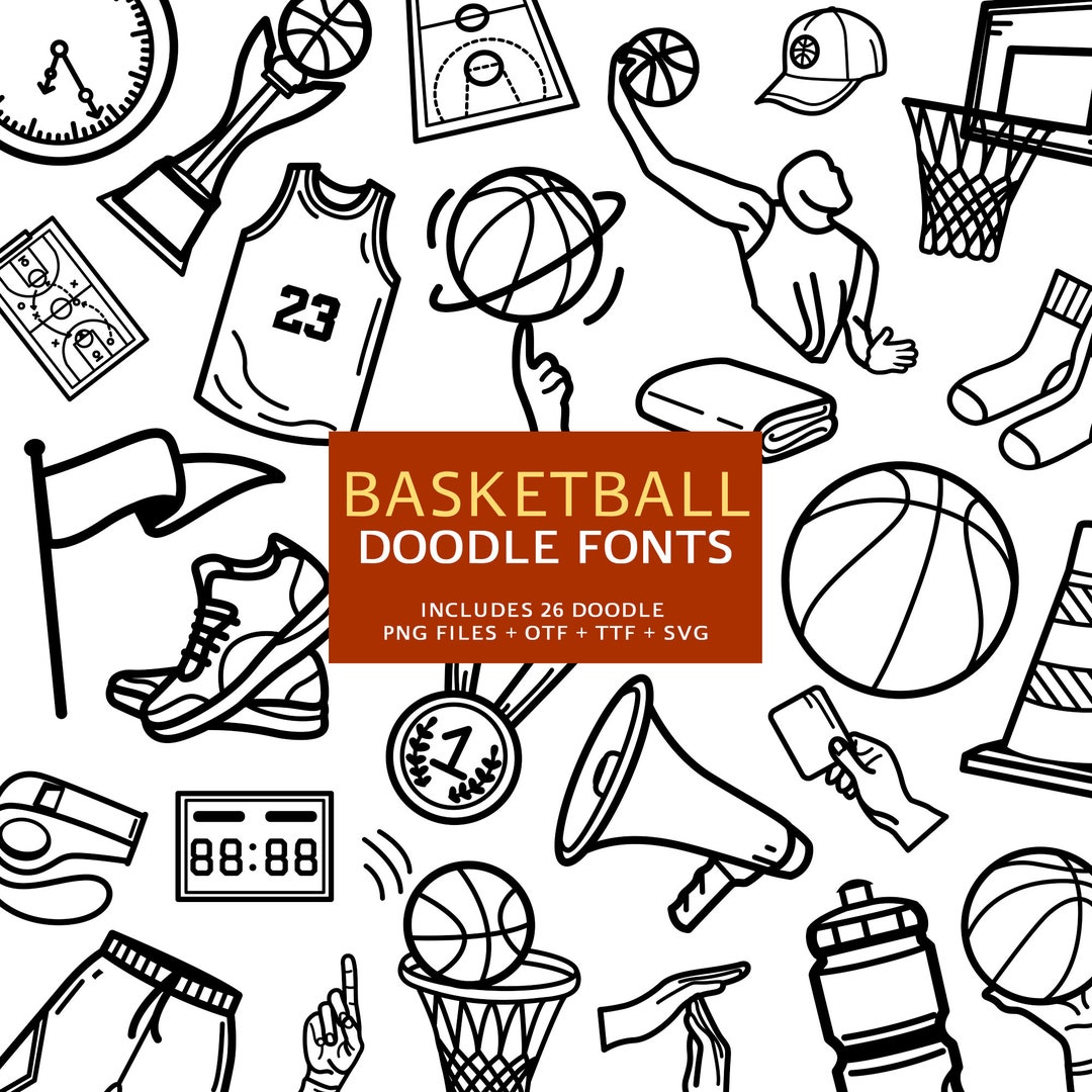 Basketball Doodle Fonts, Instant File Otf, Ttf Font Download, Sports ...