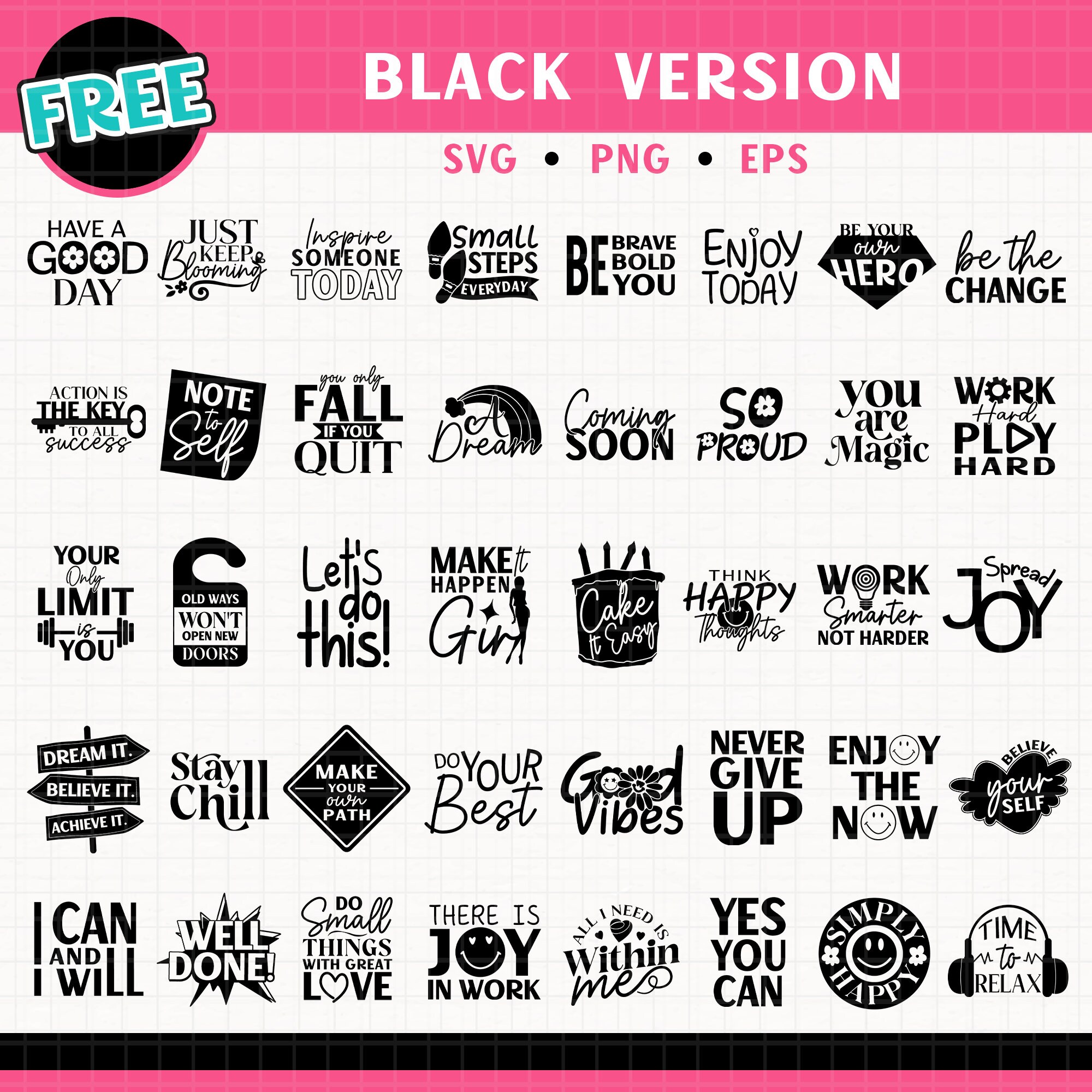 40 Inspirational Quotes SVG Bundle: Colorful & Black (digital Downloads ...