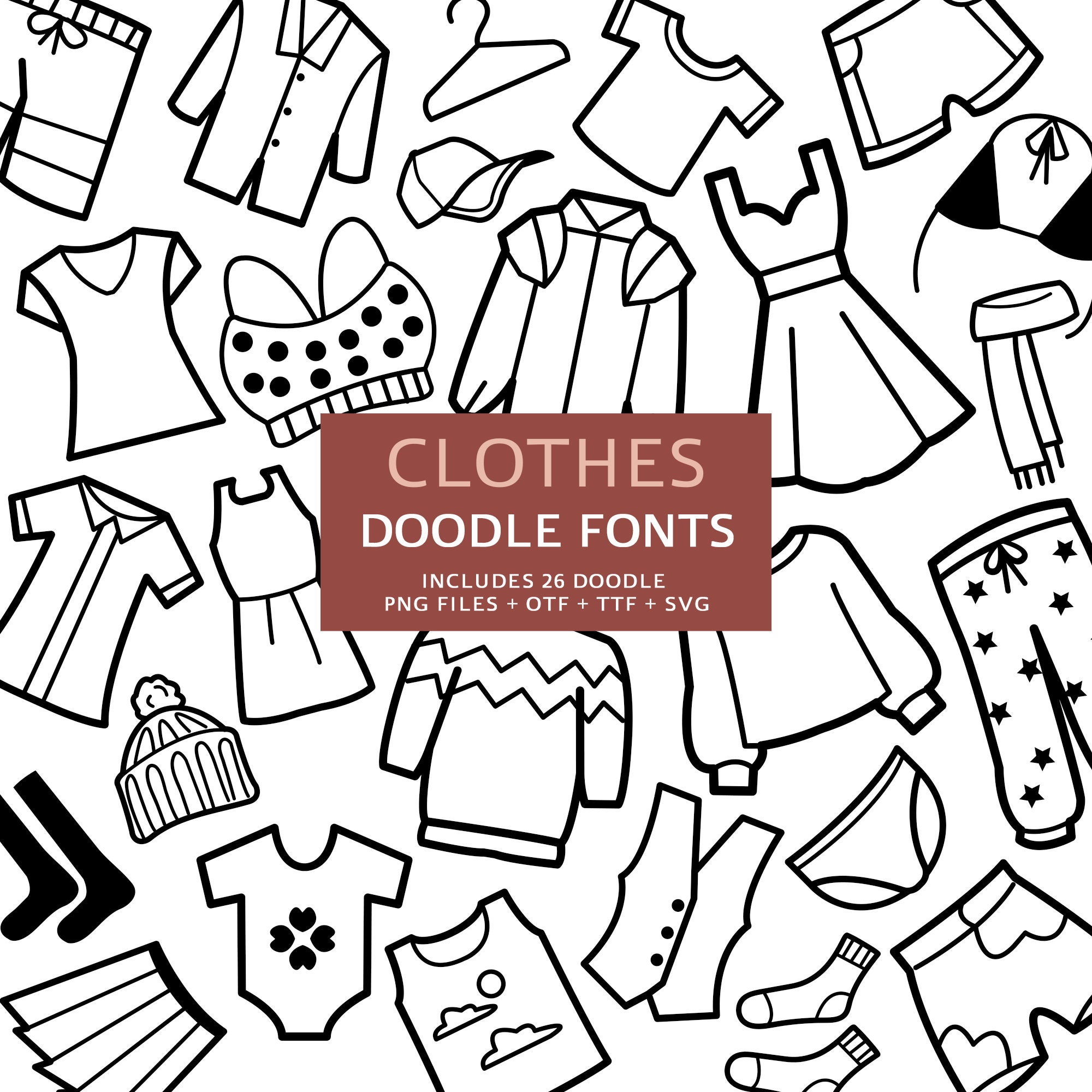 Clothes Doodle Font, Instant File Otf, Ttf Font Download, Digital Font ...