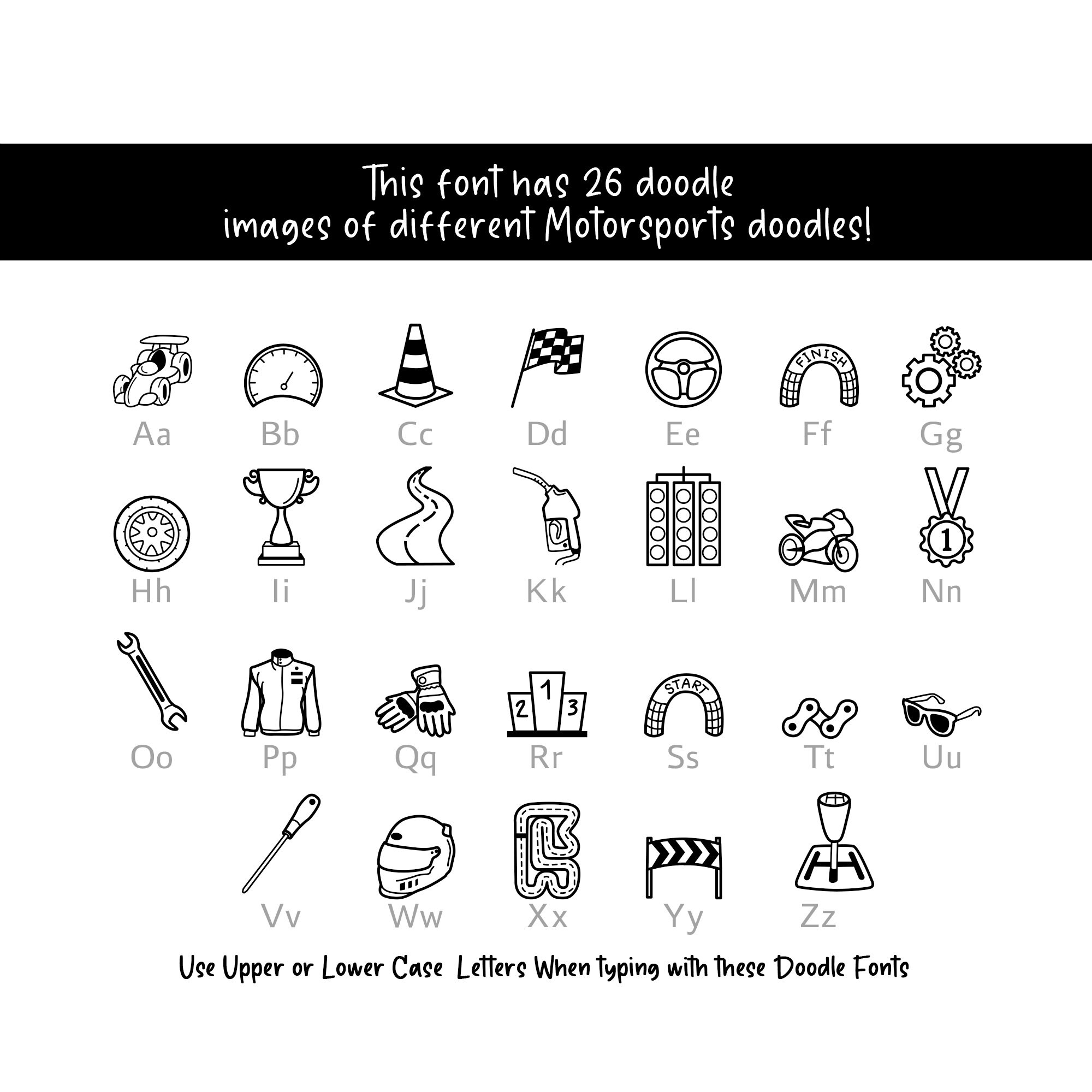 Motorsports Doodle Fonts, Instant File Otf, Ttf Font Download, Racing ...