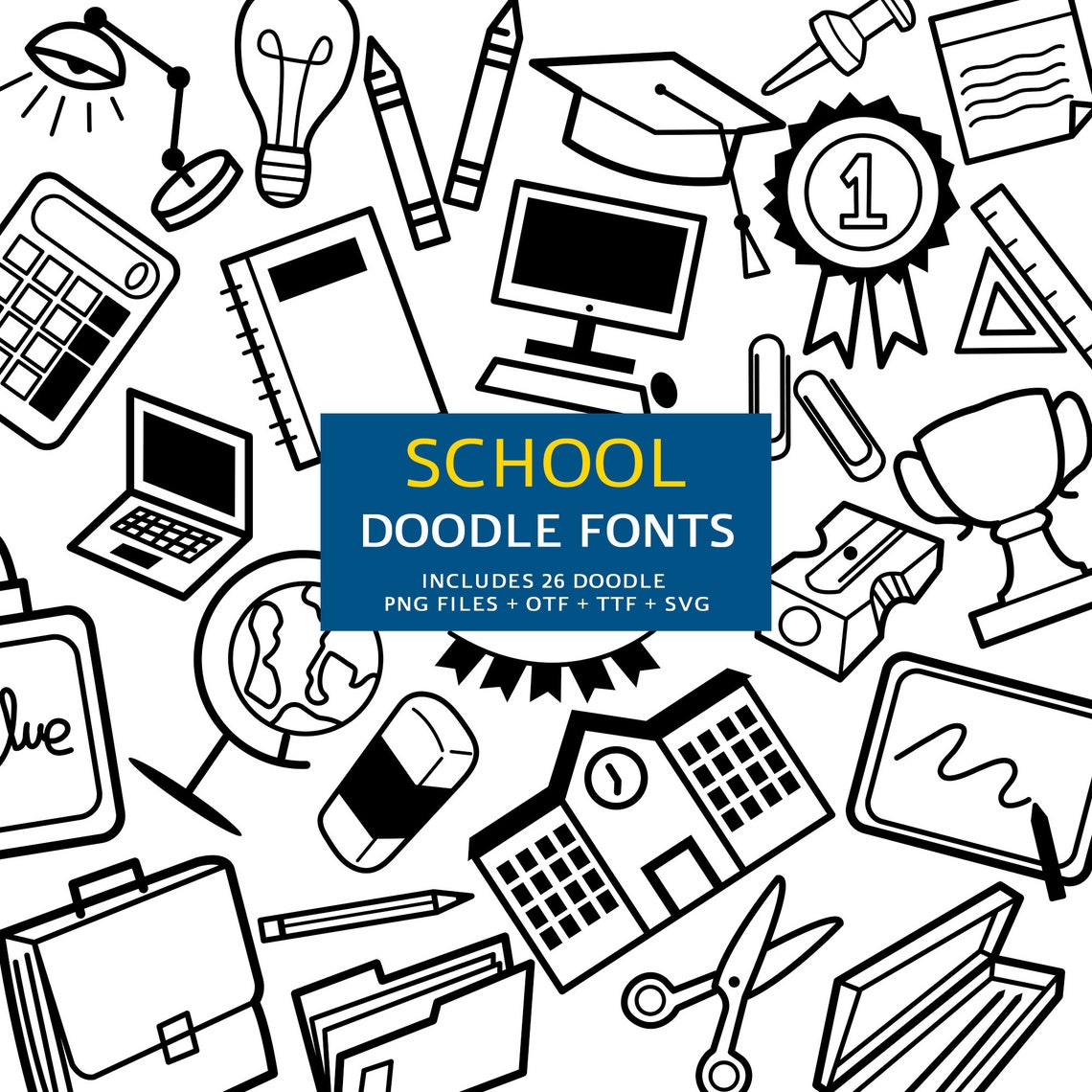 School Doodle Font, Instant File Otf, Ttf Font Download, Digital Font ...