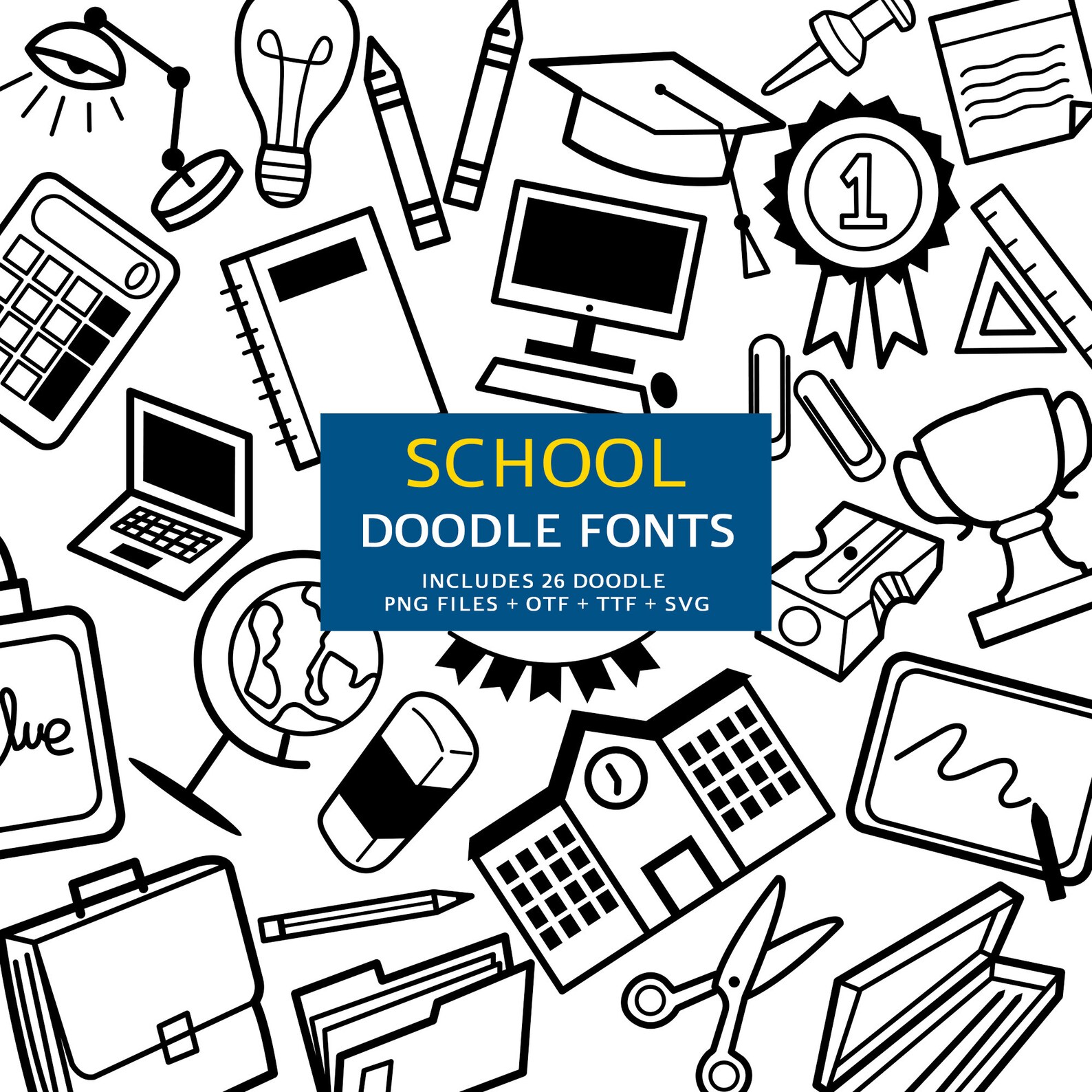 School Doodle Font, Instant File Otf, Ttf Font Download, Digital Font ...