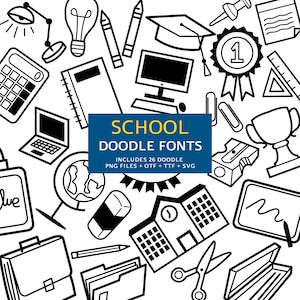 School Doodle Font, Instant File Otf, Ttf Font Download, Digital Font ...