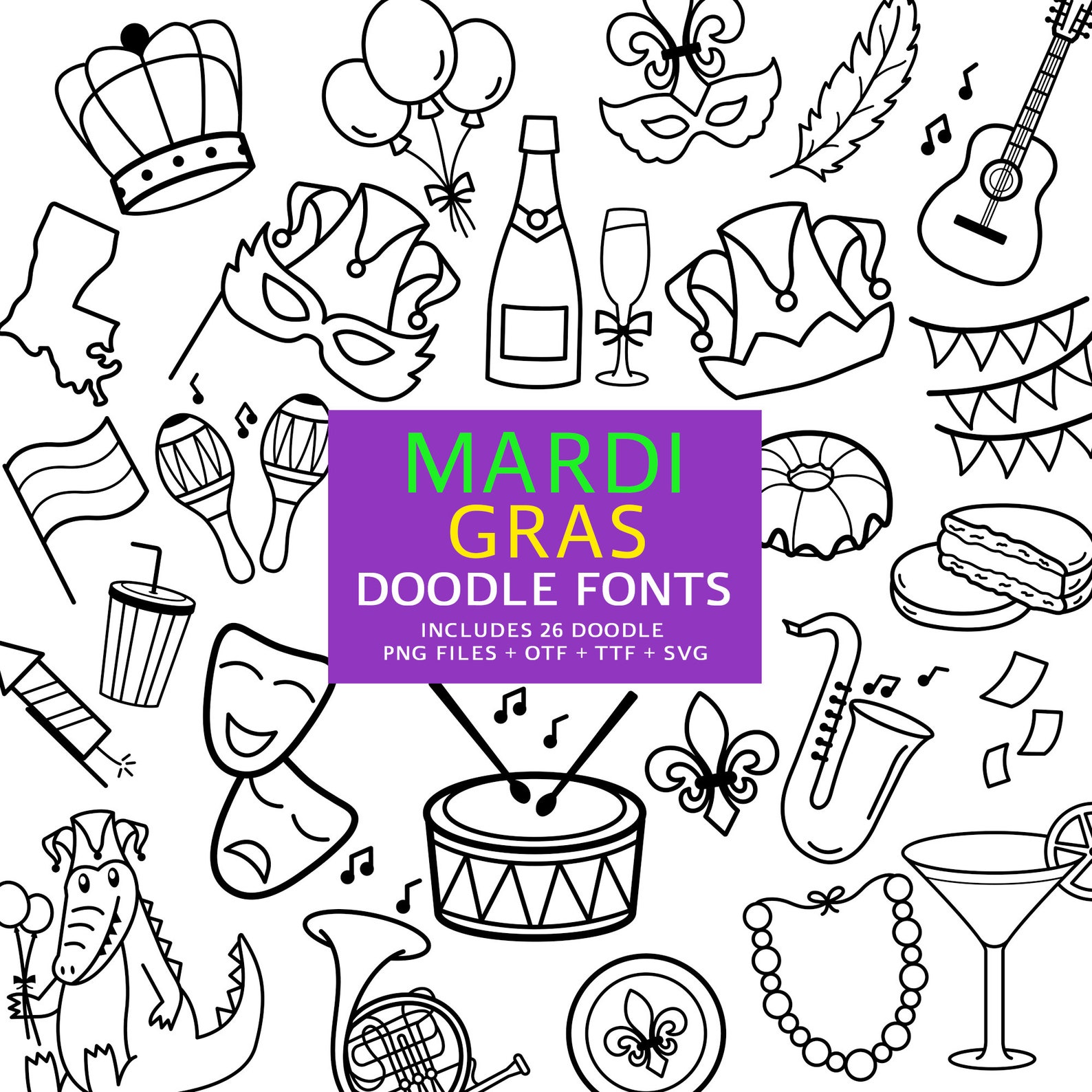 Mardi Gras Doodle Fonts, Instant File Otf, Ttf Font Download, Digital ...