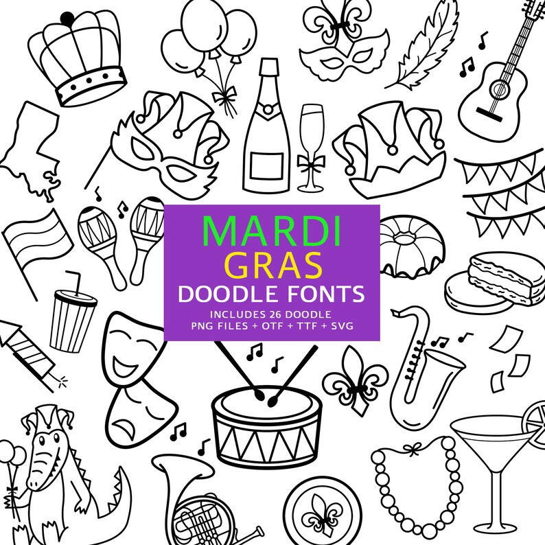 Mardi Gras Doodle Fonts, Instant File Otf, Ttf Font Download, Digital ...