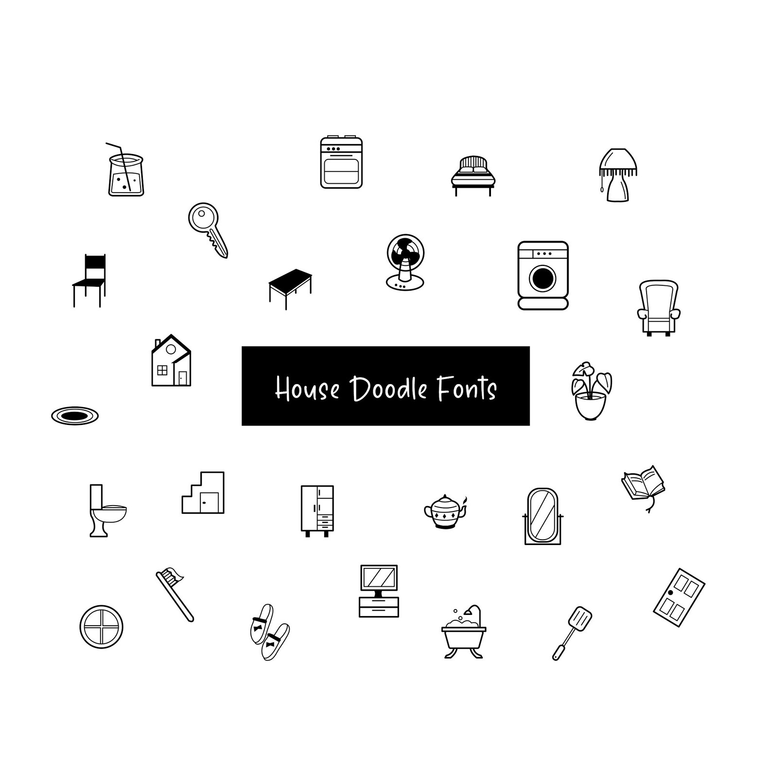 House Doodle Fonts, Instant File Otf, Ttf Font Download, Digital Font ...