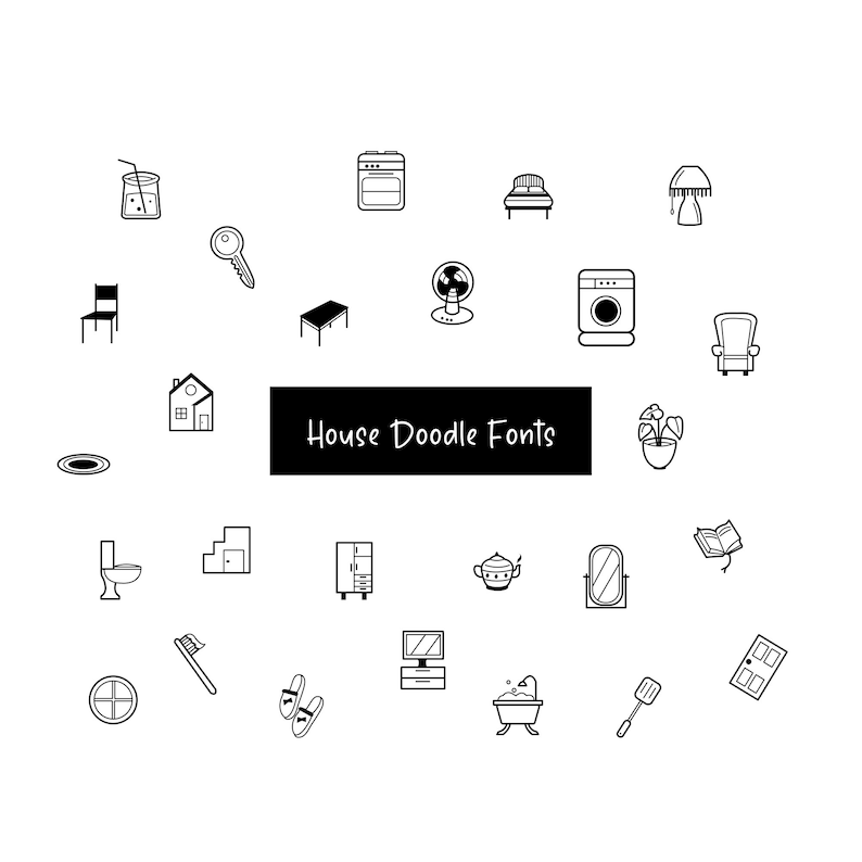 House Doodle Fonts, Instant File Otf, Ttf Font Download, Digital Font ...