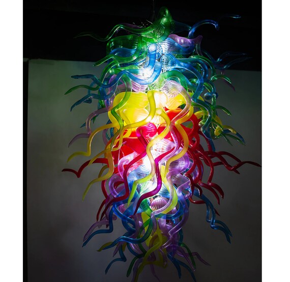 Rainbow blown glass chandelier lighting fixture glass | Etsy