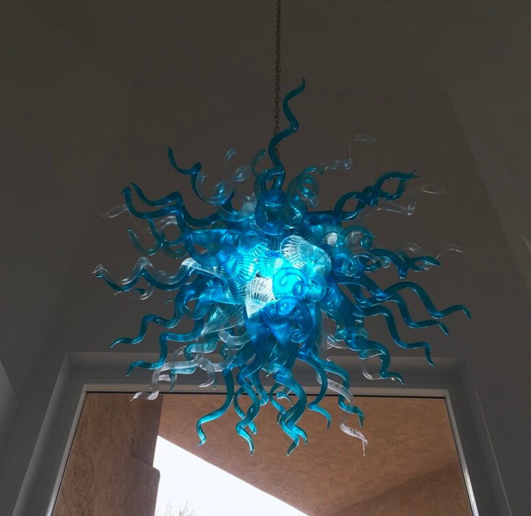Luxury Ocean Blue Blown Glass Chandelier, Handblown Glass Lighting for ...