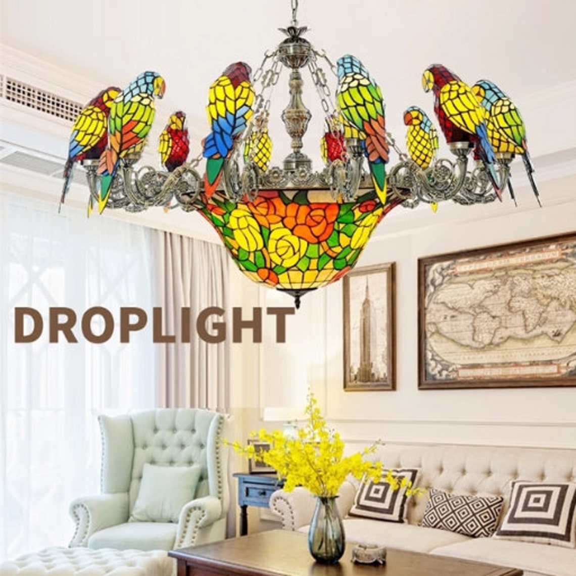 Handmade parrot chandelier lighting fixture tiffany style | Etsy