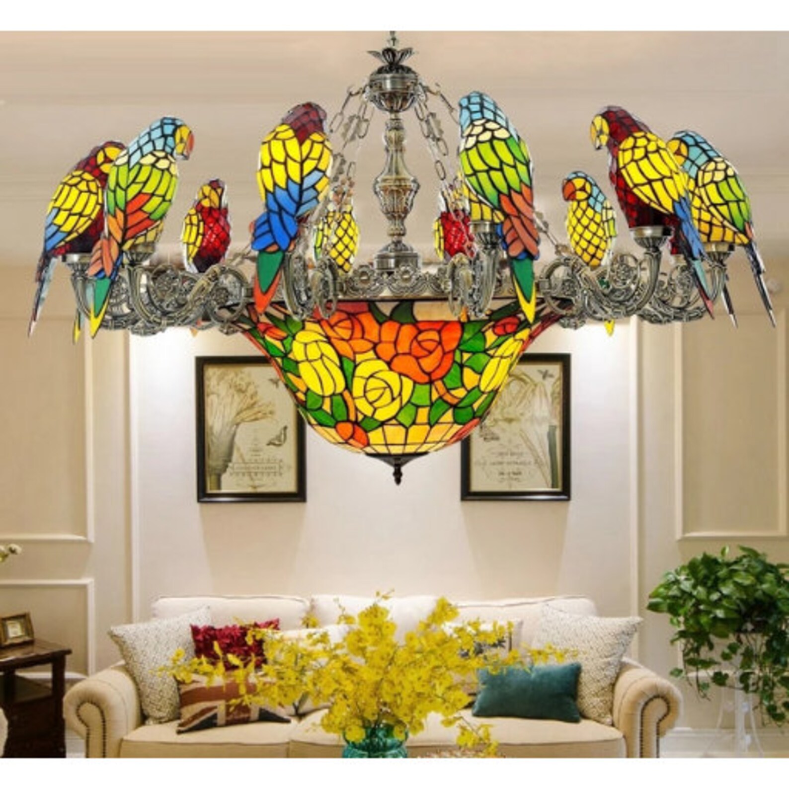 Handmade parrot chandelier lighting fixture tiffany style | Etsy