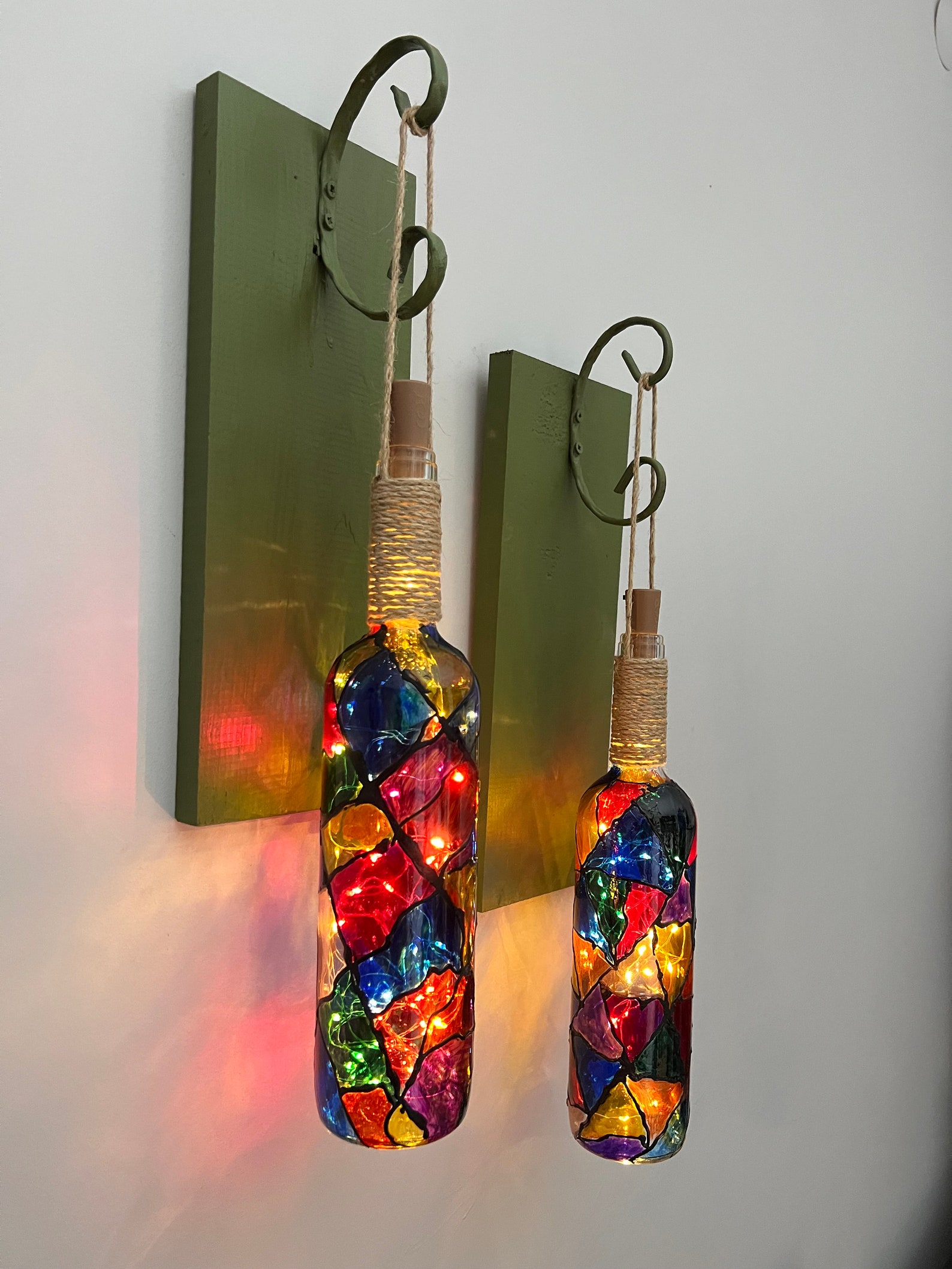 Stopper Led Illuminated Wooden Decor Colored Stained Glass Wine Bottle ...