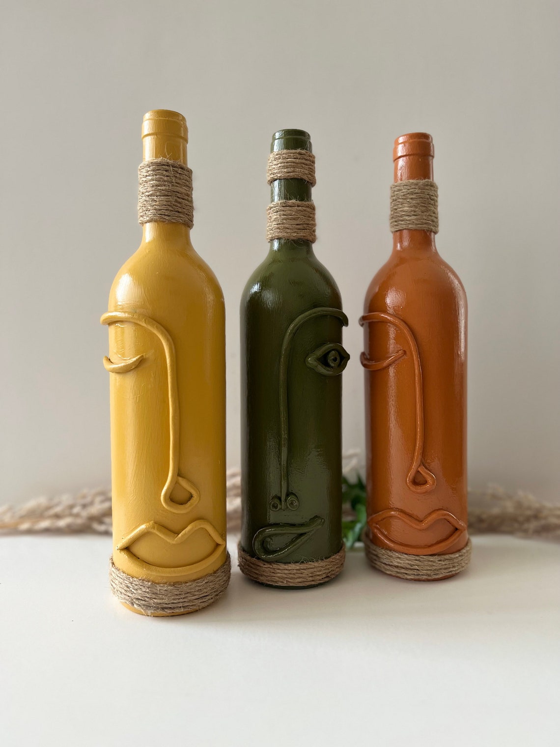 Handmade Decorative Bottles Set of 3 Woman Face Pattern - Etsy