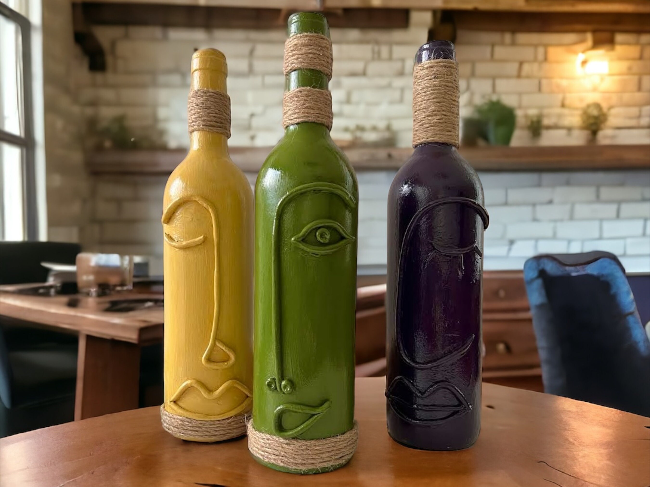 Handmade Decorative Bottles Set of 3, Woman Face Pattern Decorative ...