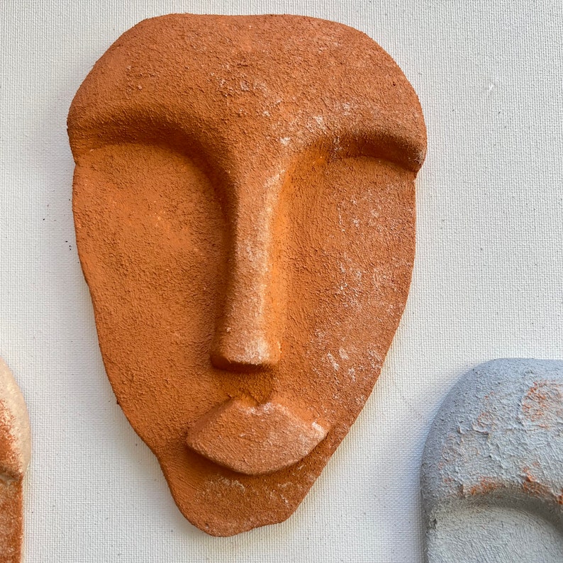 Handmade Stone Sculpture Abstract Face Mask 3-piece Set, Modern ...