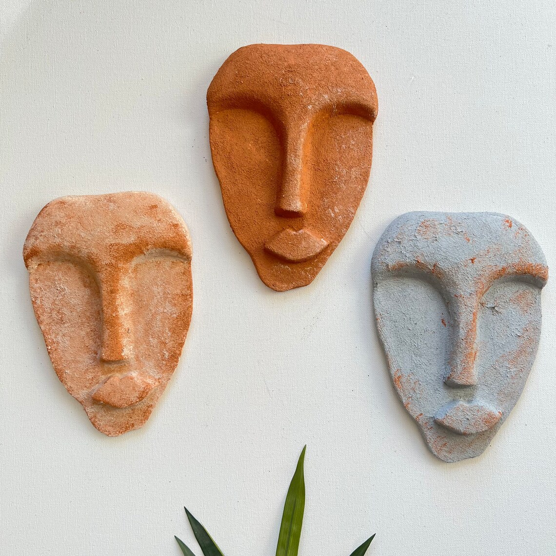 Handmade Stone Sculpture Abstract Face Mask 3-piece Set, Modern ...