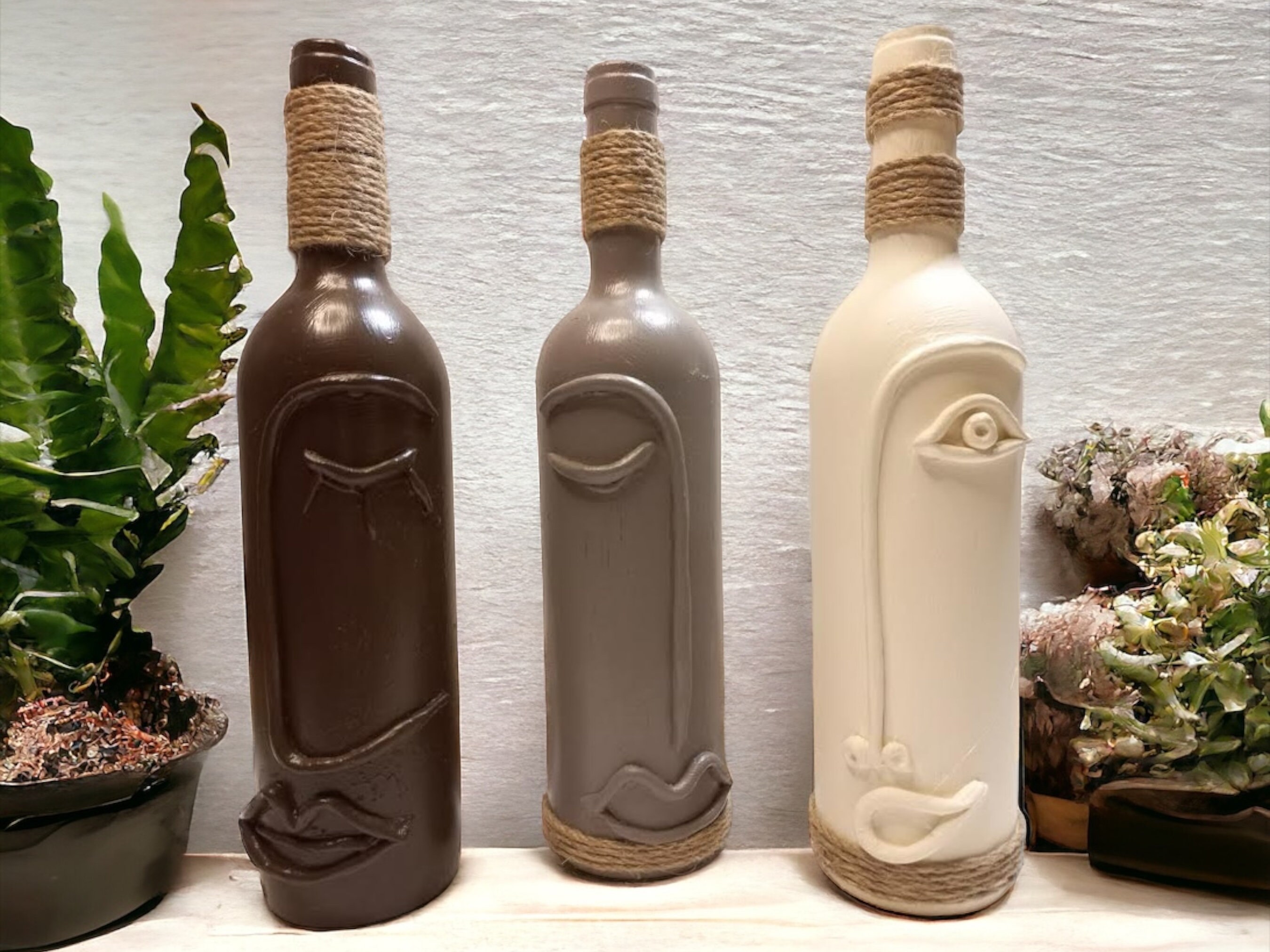 Handmade Decorative Bottles Set of 3, Woman Face Pattern Decorative ...
