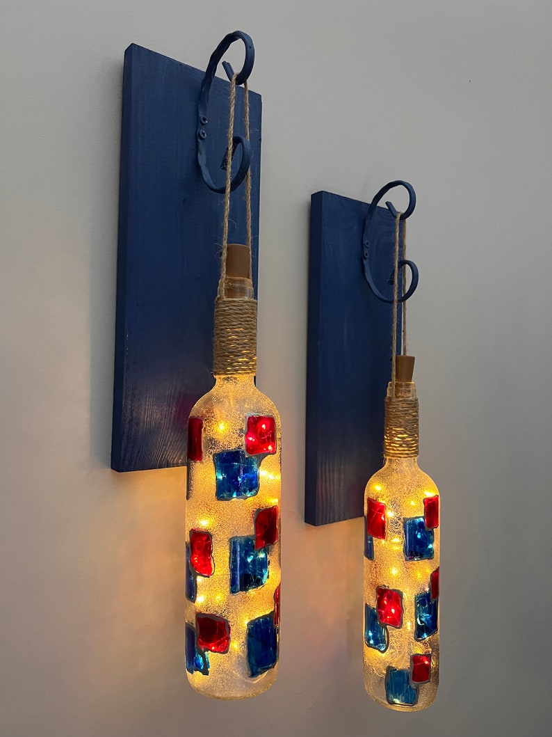 Stopper Led Illuminated Wooden Decor Colored Stained Glass Wine Bottle ...