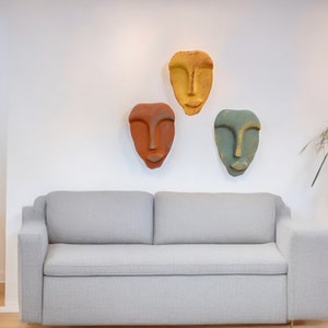 Handmade Stone Sculpture Abstract Face Mask 3-piece Set, Modern ...