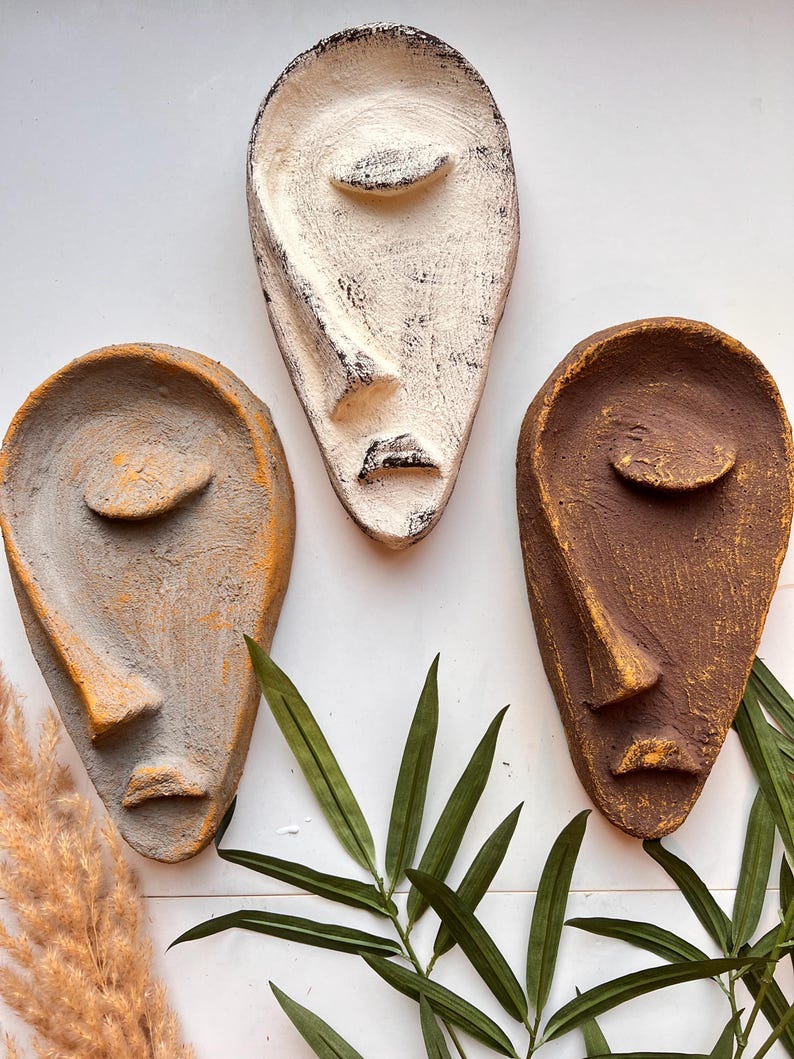 Handmade Abstract Stone Sculpture Half-face Wall Mask Set, Modern Wall ...