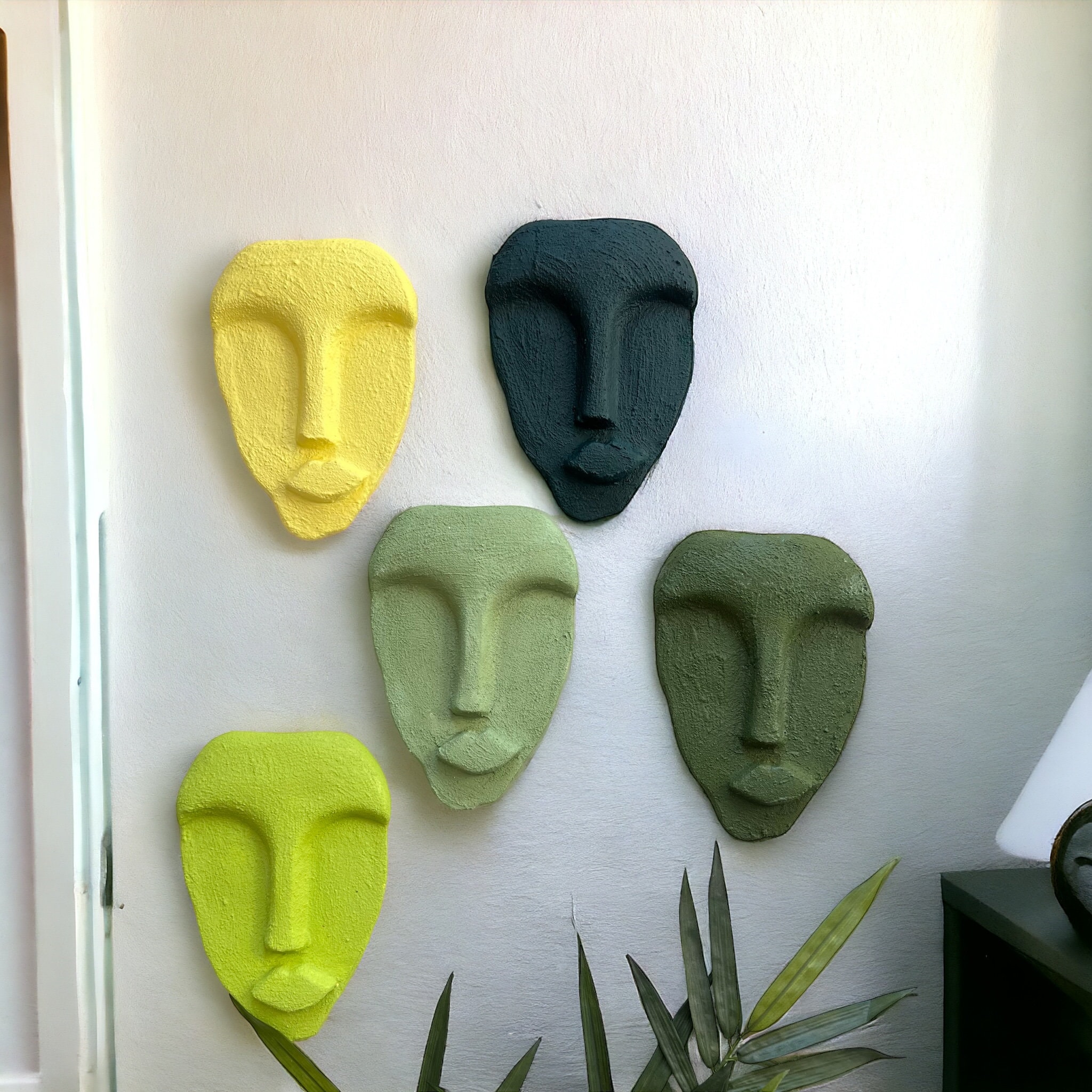 Wall Hanging Ceramic Mask Set of 5, Sculpture Handmade Art, Wall ...
