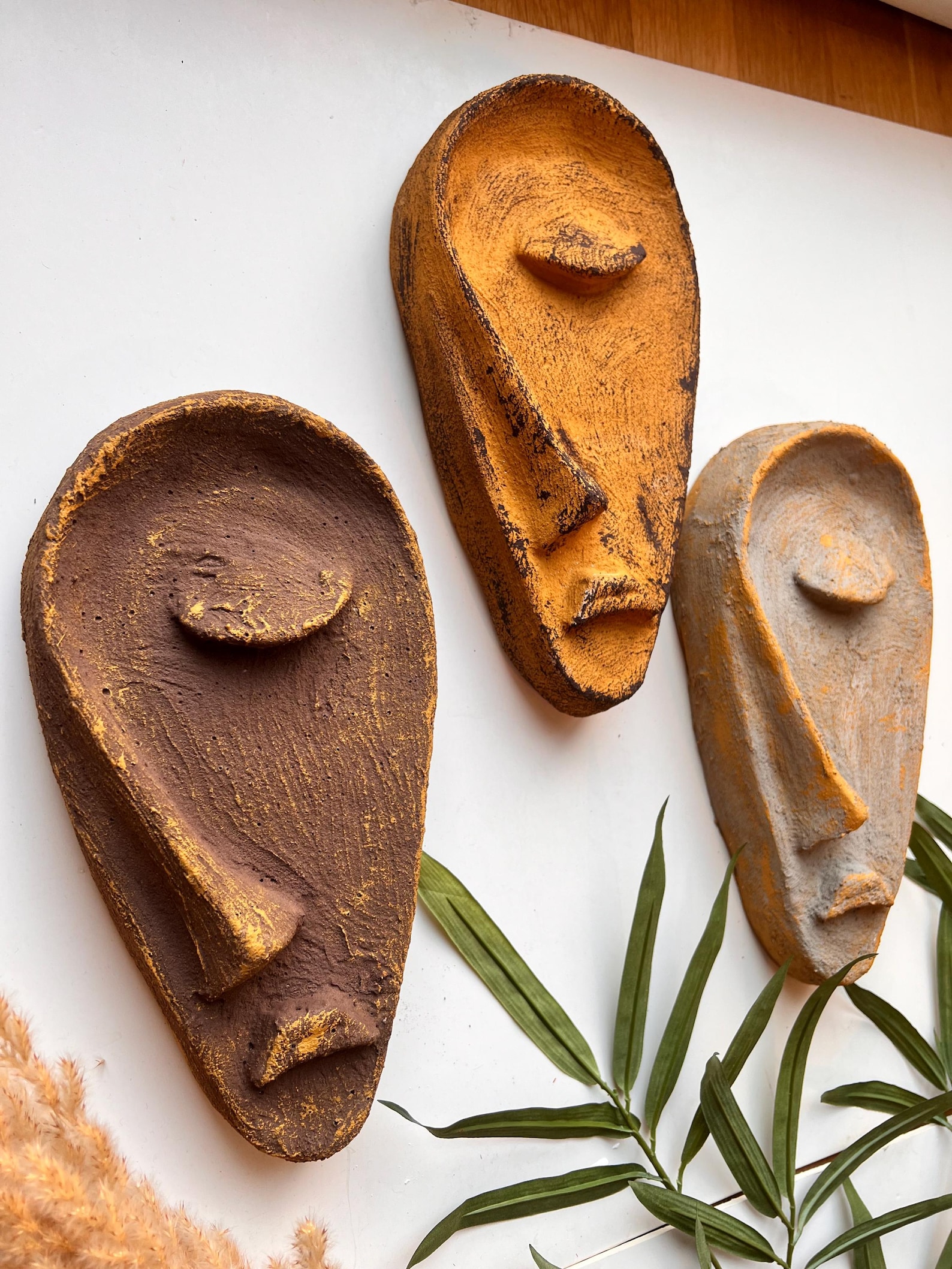 Handmade Abstract Stone Sculpture Half-face Wall Mask Set, Modern Wall ...