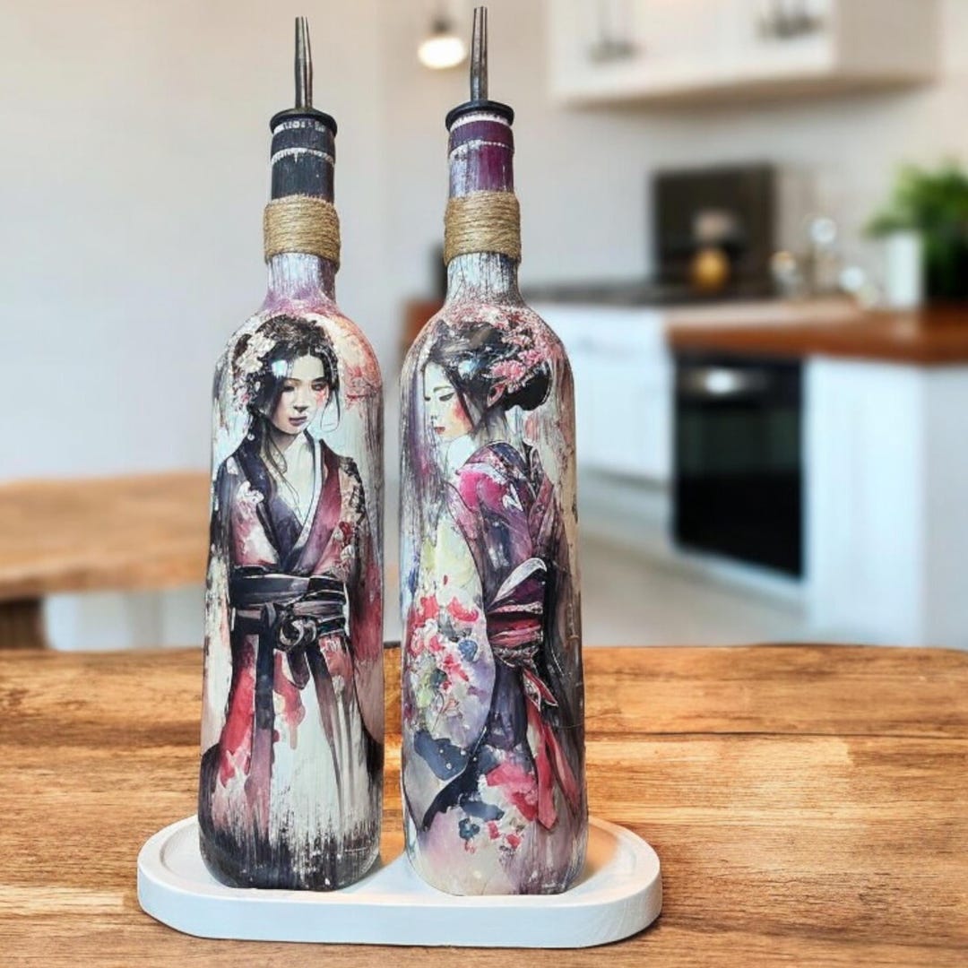 Custom Design Oil Bottle | Hand Painted Salad Dressing Pourer | Vinegar ...