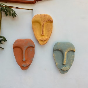 Handmade Stone Sculpture Abstract Face Mask 3-piece Set, Modern ...