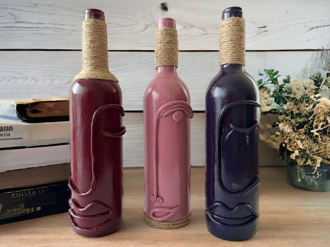 Handmade Decorative Bottles Set of 3, Woman Face Pattern Decorative ...