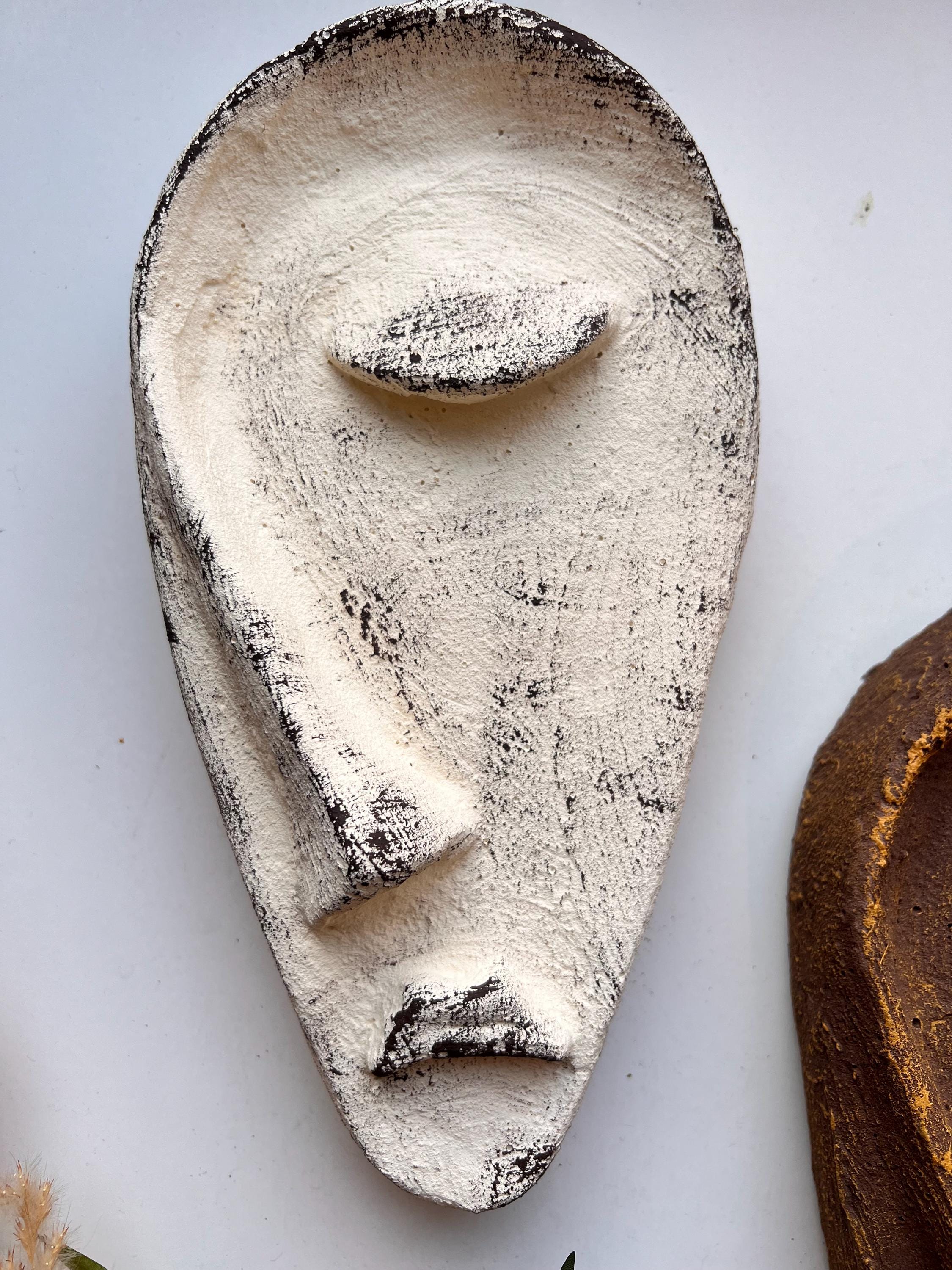 Handmade Abstract Stone Sculpture Half-face Wall Mask Set, Modern Wall ...
