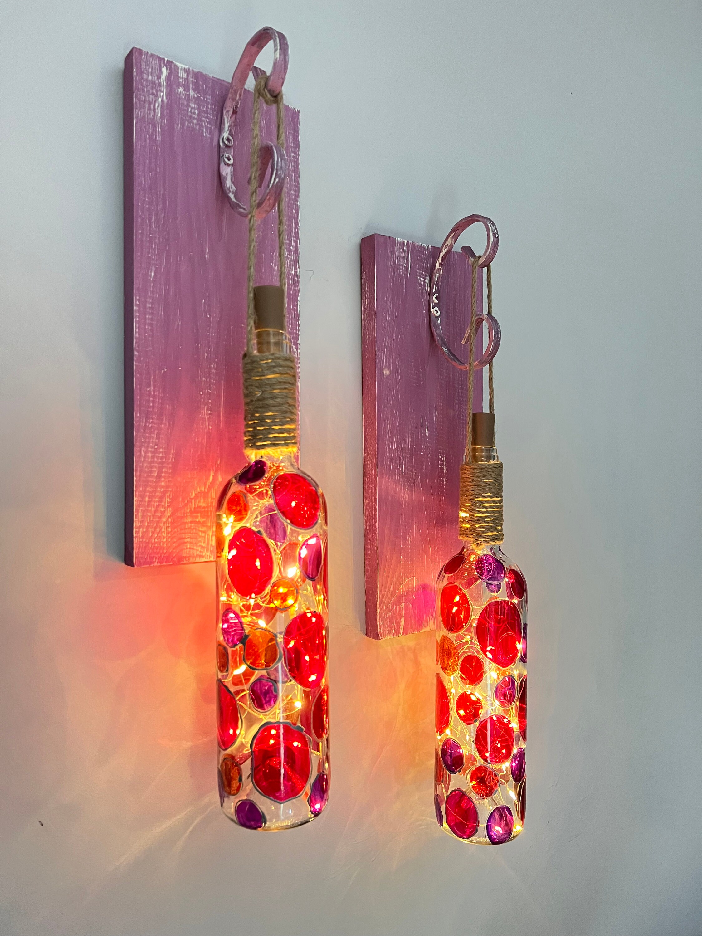 Stopper Led Illuminated Wooden Decor Colored Stained Glass Wine Bottle ...