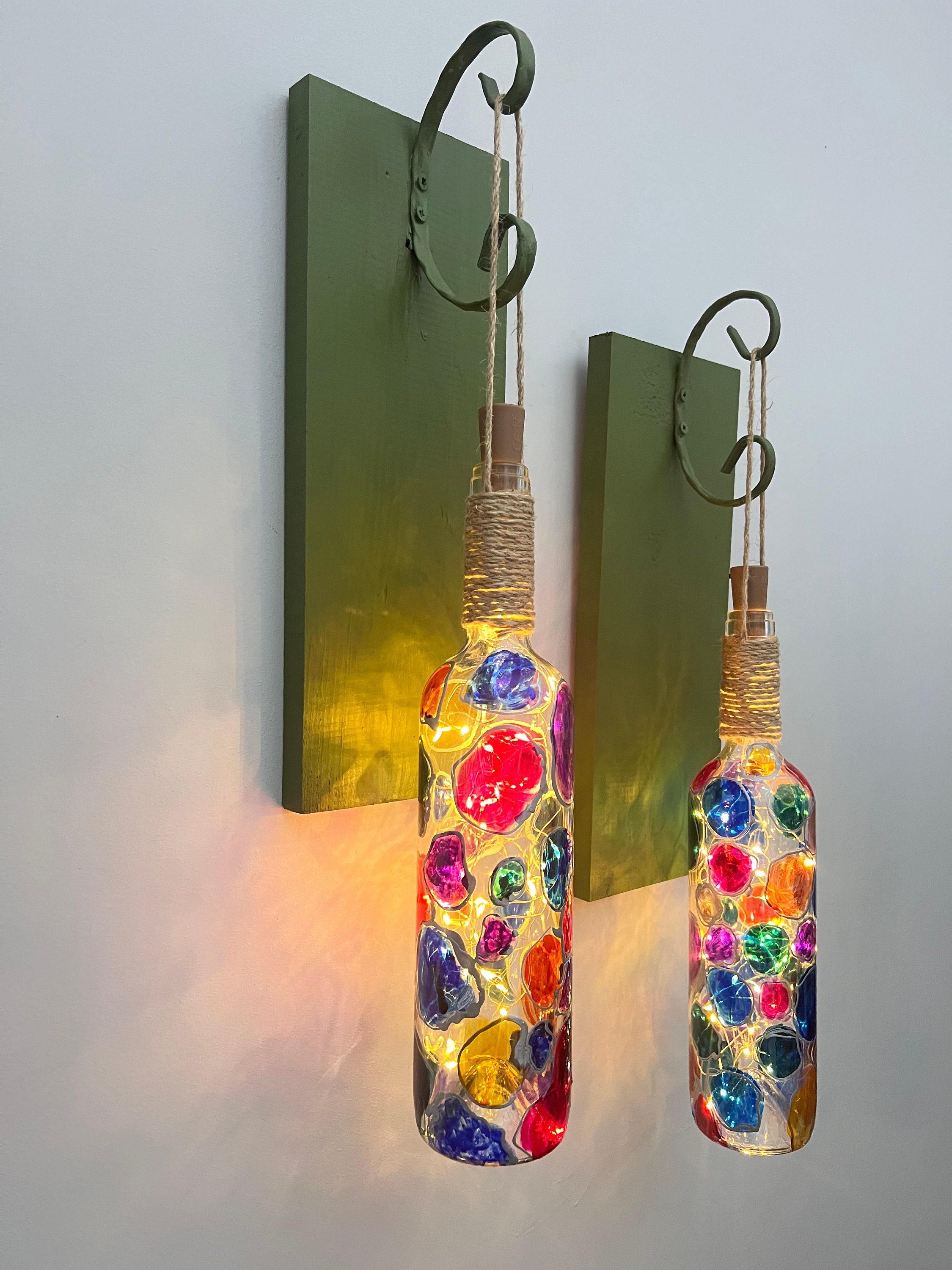 Stopper Led Illuminated Wooden Decor Colored Stained Glass Wine Bottle ...