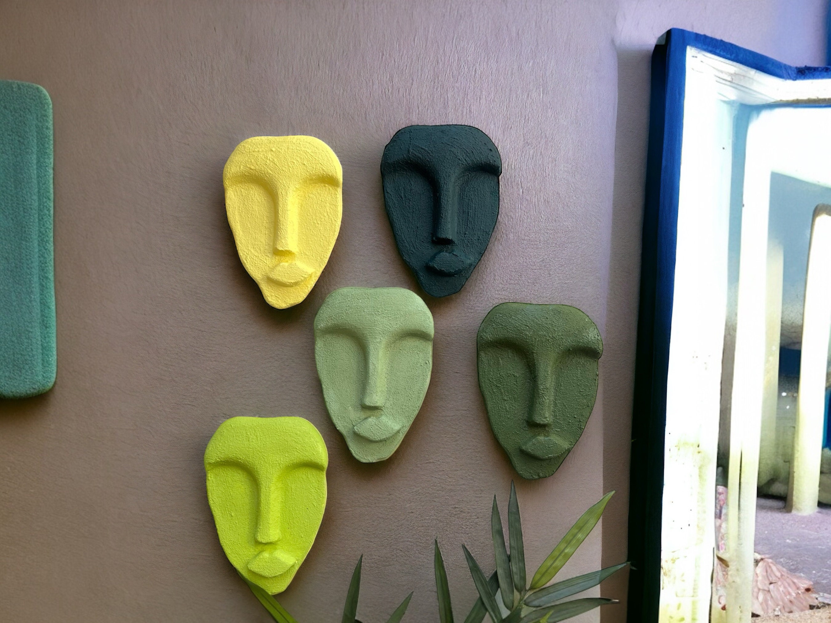 Wall Hanging Ceramic Mask Set of 5, Sculpture Handmade Art, Wall ...