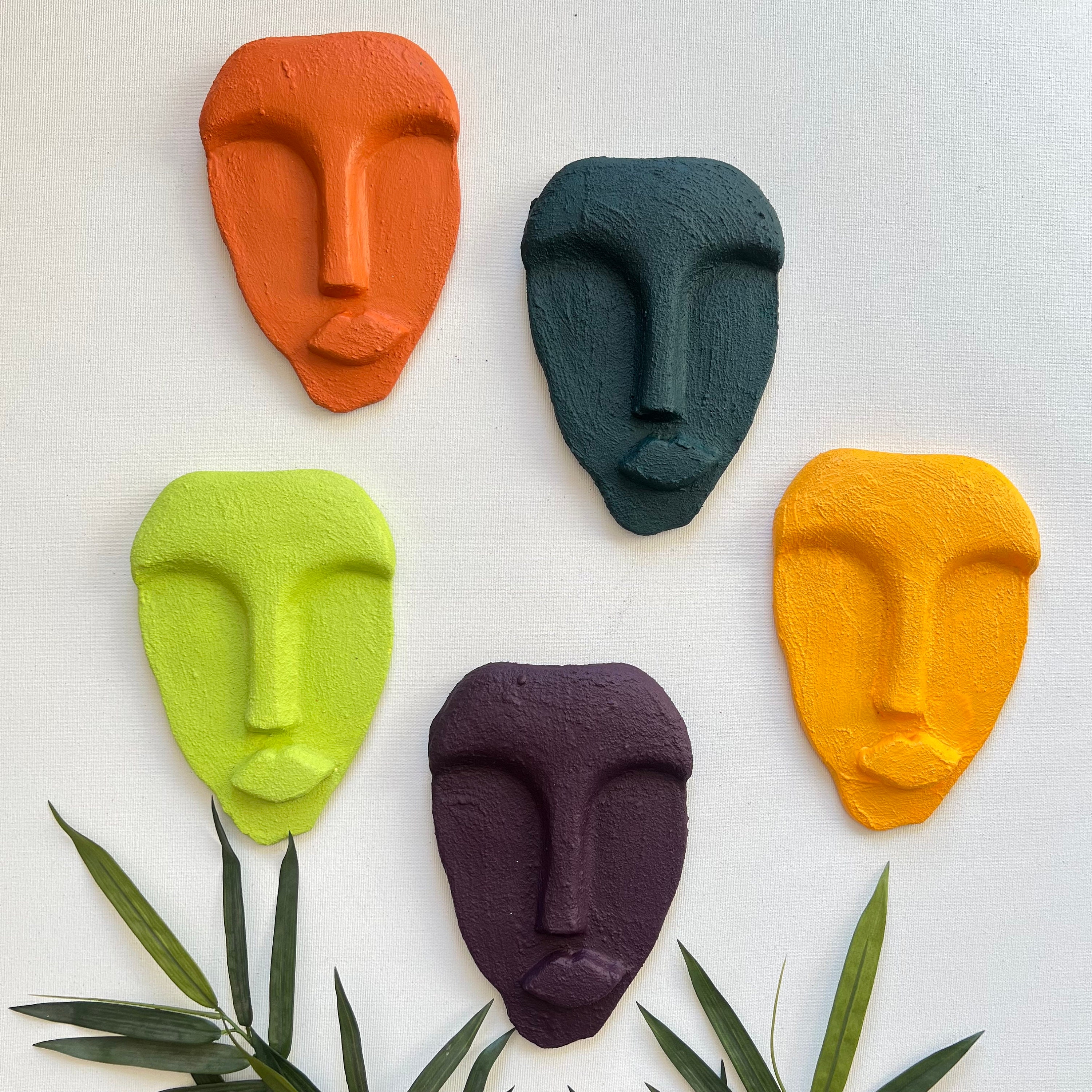 Wall Hanging Stone Mask Set of 5, Sculpture Handmade Art, Wall ...