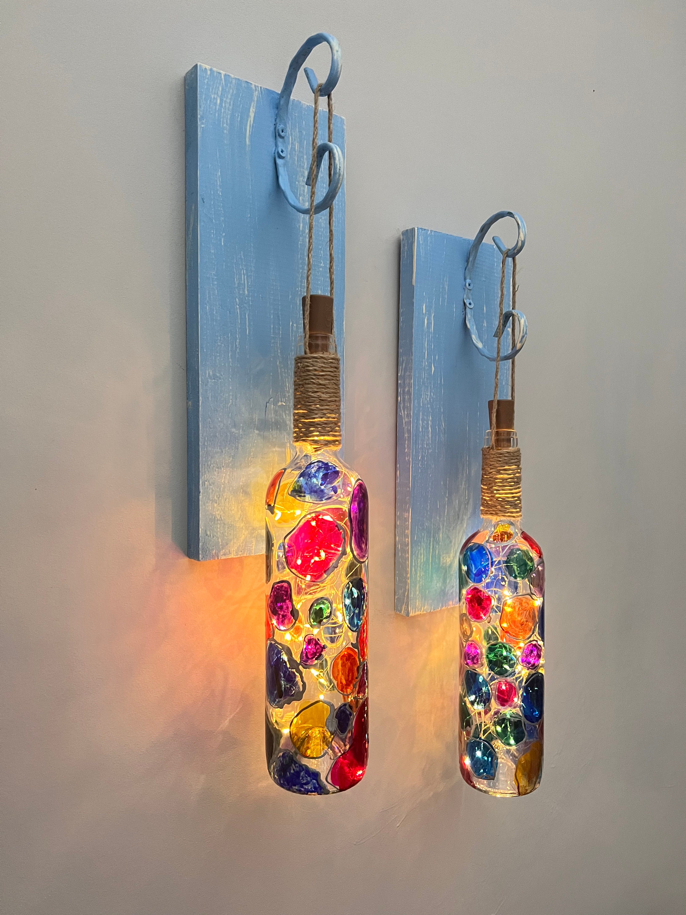 Stopper Led Illuminated Wooden Decor Colored Stained Glass Wine Bottle ...