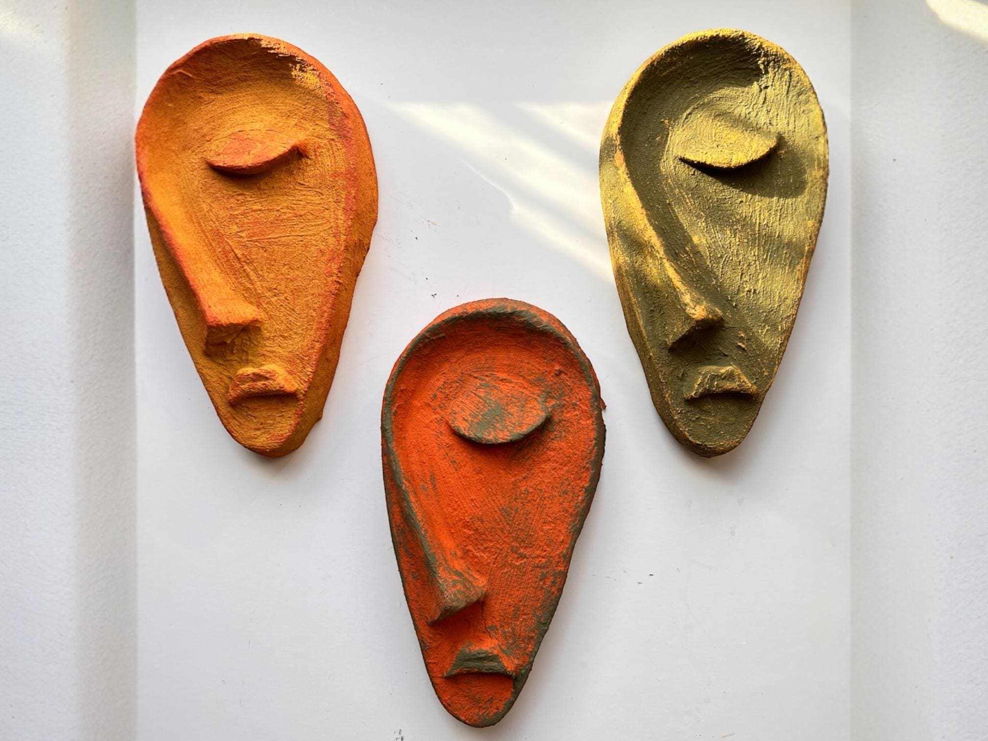 Stone Sculpture Wall Mask Set, Handmade Abstract Half-face Decor for ...