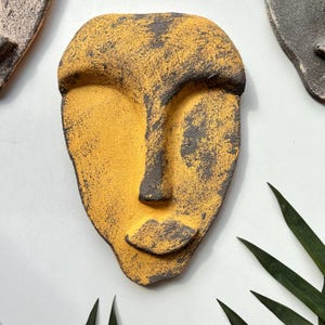 Handmade Stone Sculpture Abstract Face Mask 3-piece Set, Handpainted ...