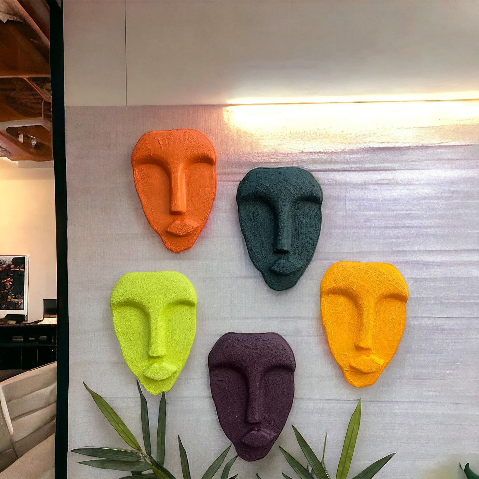Wall Hanging Stone Mask Set of 5, Sculpture Handmade Art, Wall ...
