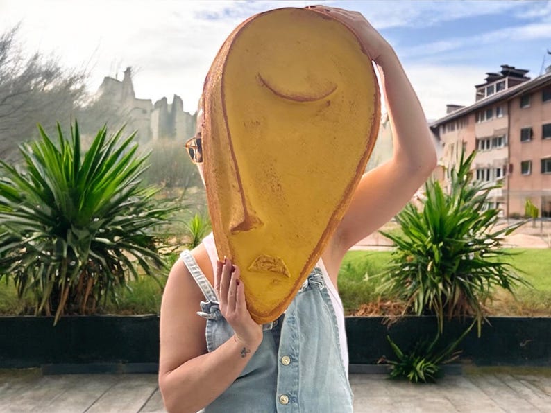 Stone Sculpture Wall Mask, Handmade Abstract Half-face Decor for Home ...