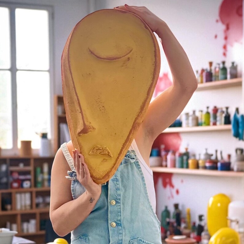 Handmade Abstract Wall Mask – Large 49 Cm Stone Sculpture Face – Modern ...
