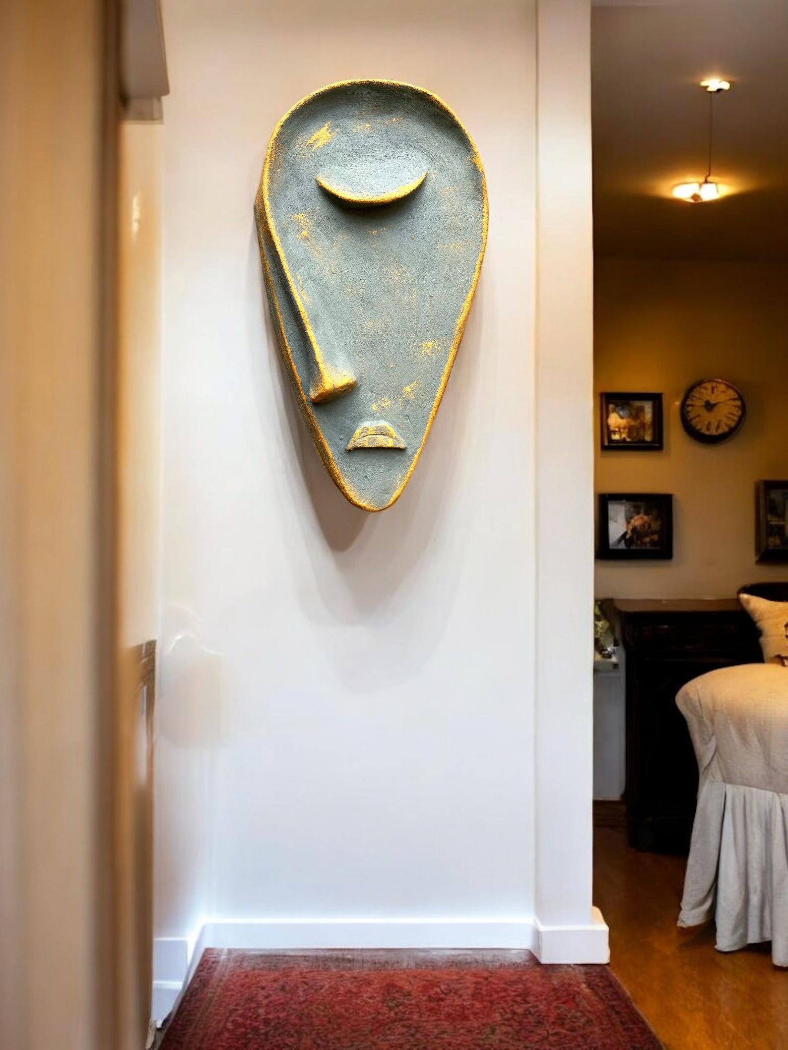 Stone Sculpture Wall Mask, Handmade Abstract Half-face Decor for Home ...