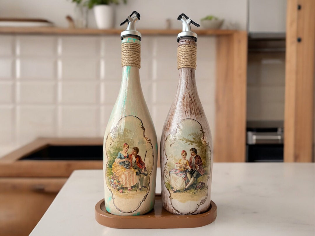 Custom Design Vintage-patterned Set of 2 Olive Oil Liquid Dispenser ...