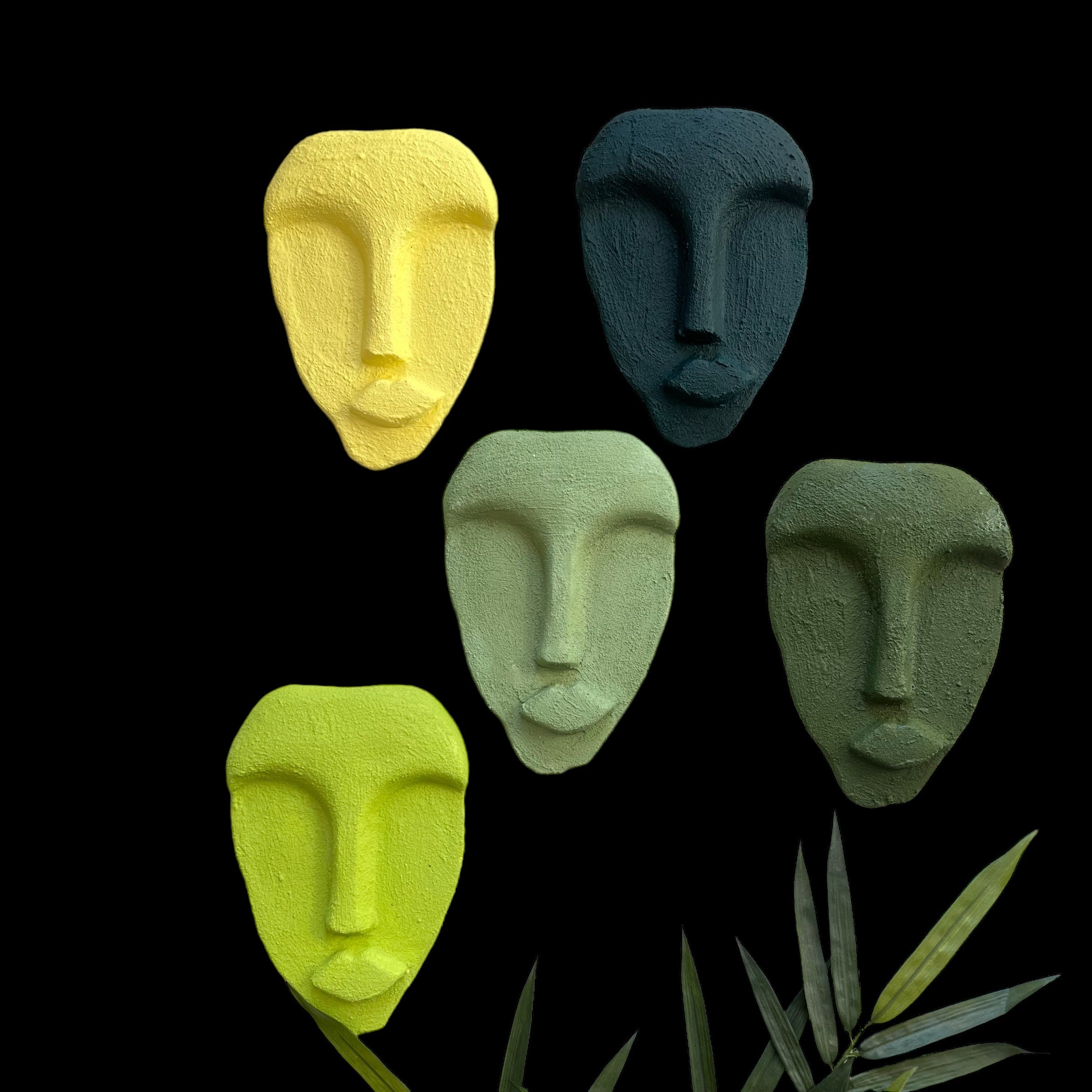 Wall Hanging Ceramic Mask Set of 5, Sculpture Handmade Art, Wall ...