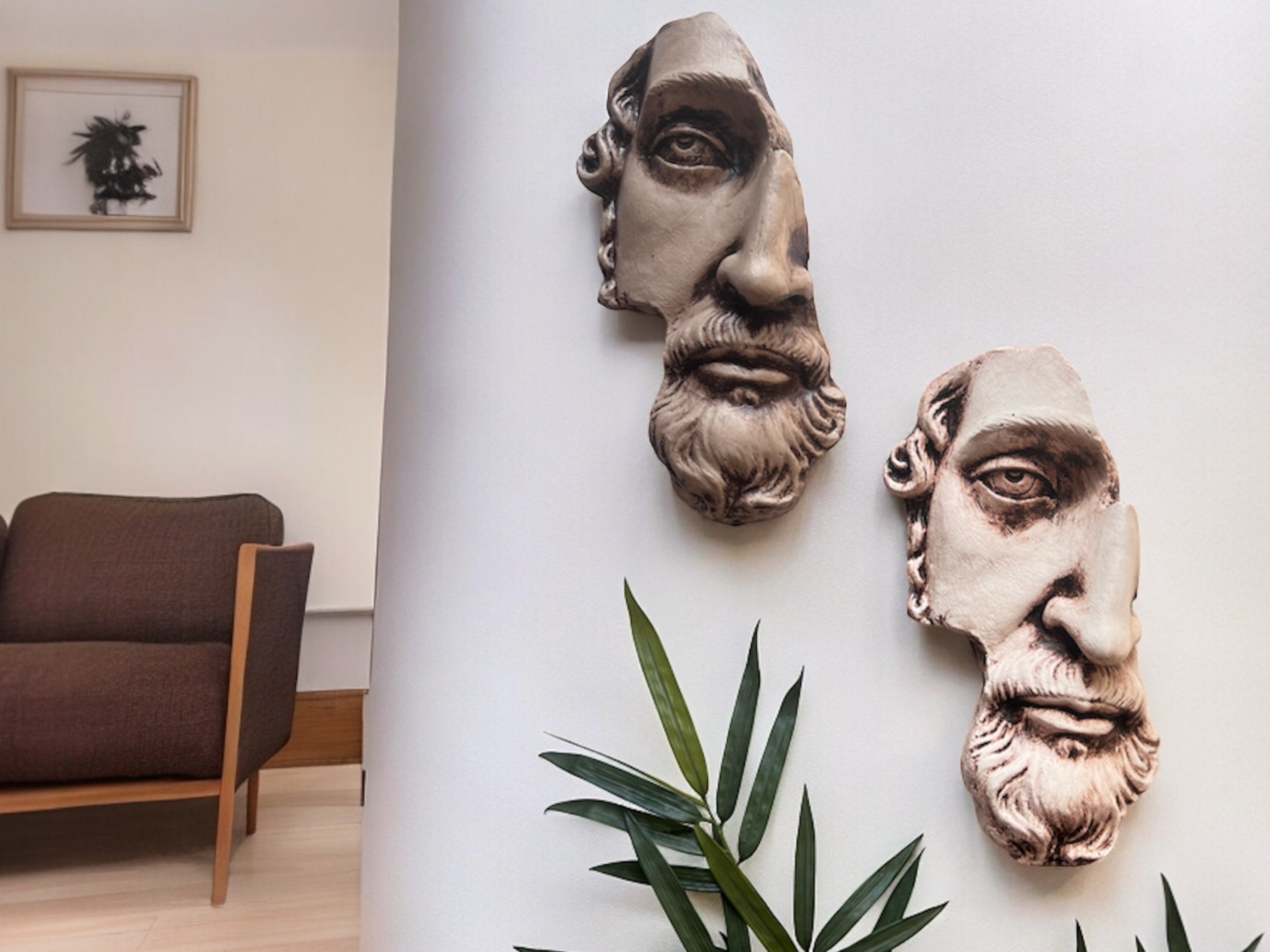 Half Face Zeus Wall Decor Sculpture, 2 Piece Set, Stoicism Statue, Hand ...
