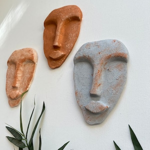 Handmade Stone Sculpture Abstract Face Mask 3-piece Set, Modern ...