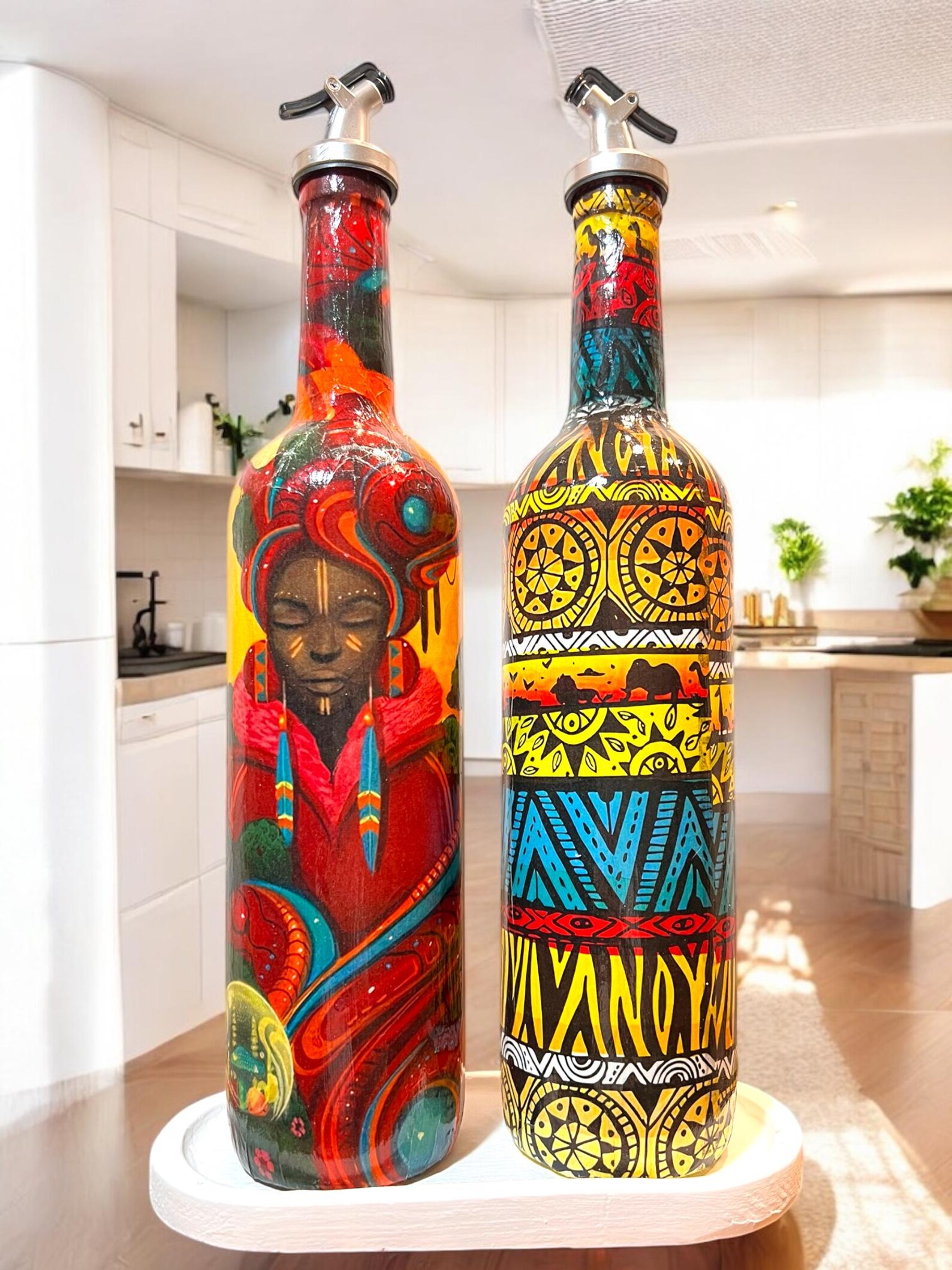 Afro-american and African Women Pattern Handmade Decorative Oil Bottle ...